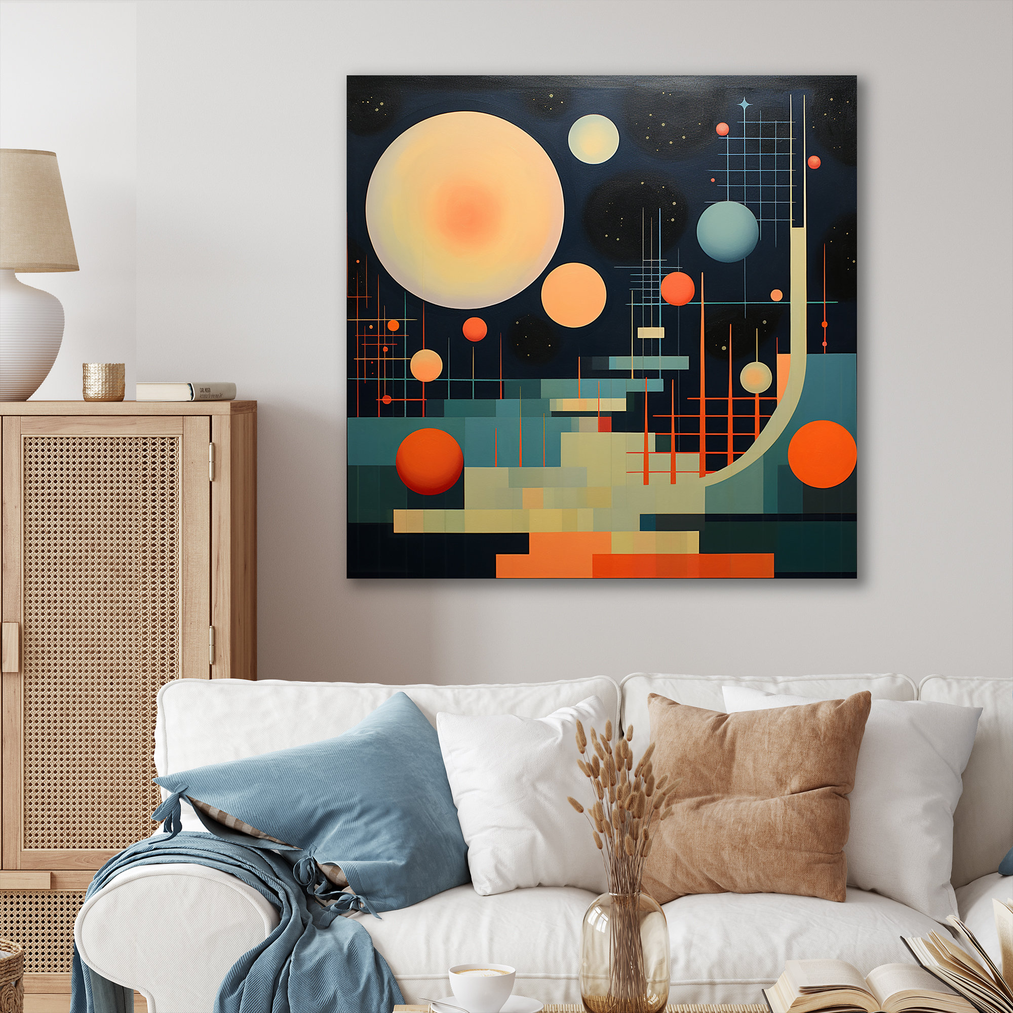 Wrought Studio™ Full Moon Visions Midcentury Geometric Abstract - Modern Midcentury Canvas Print ...